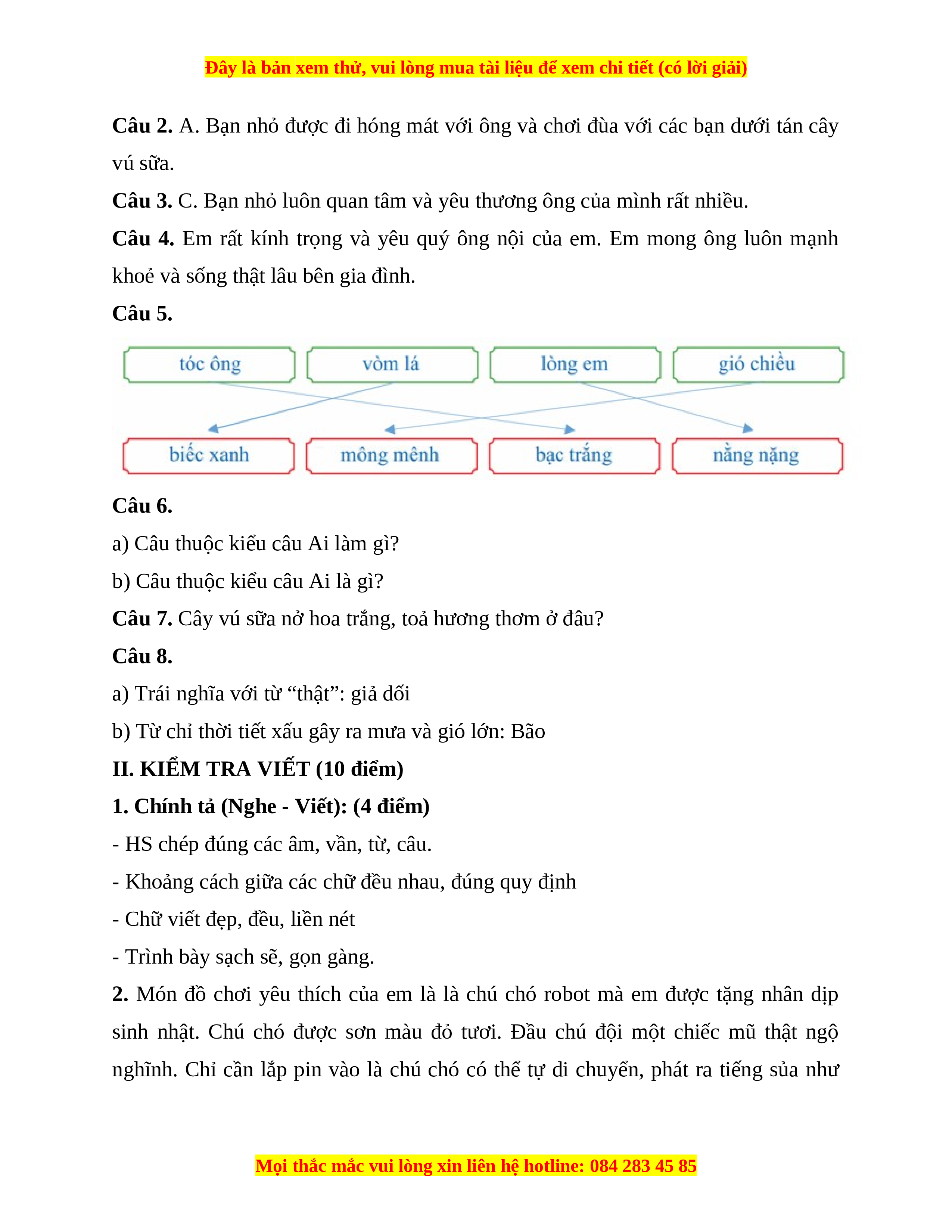 Đề thi học kì 2 Tiếng Việt lớp 2 Cánh diều - Đề 5